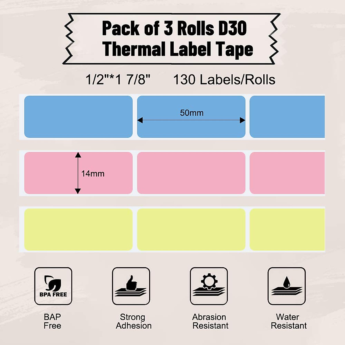 Phomemo D30 Label Maker Machine with 4 Tapes - Black on Pink, Blue, Yellow, White Tape, Mini Bluetooth Label Printer, Portable Smart Phone Handheld Sticker Mini Labeler Inkless Rechargeable, BPA-Free