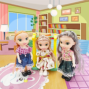 JING SHOW BUSSINESS 5 Sets Doll Clothes for 6 inch Mini Doll ，Include 5 Pieces Girl Mini Dolls, 5 Sets Handmade Doll Clothes and 5 Pairs of Doll Shoes