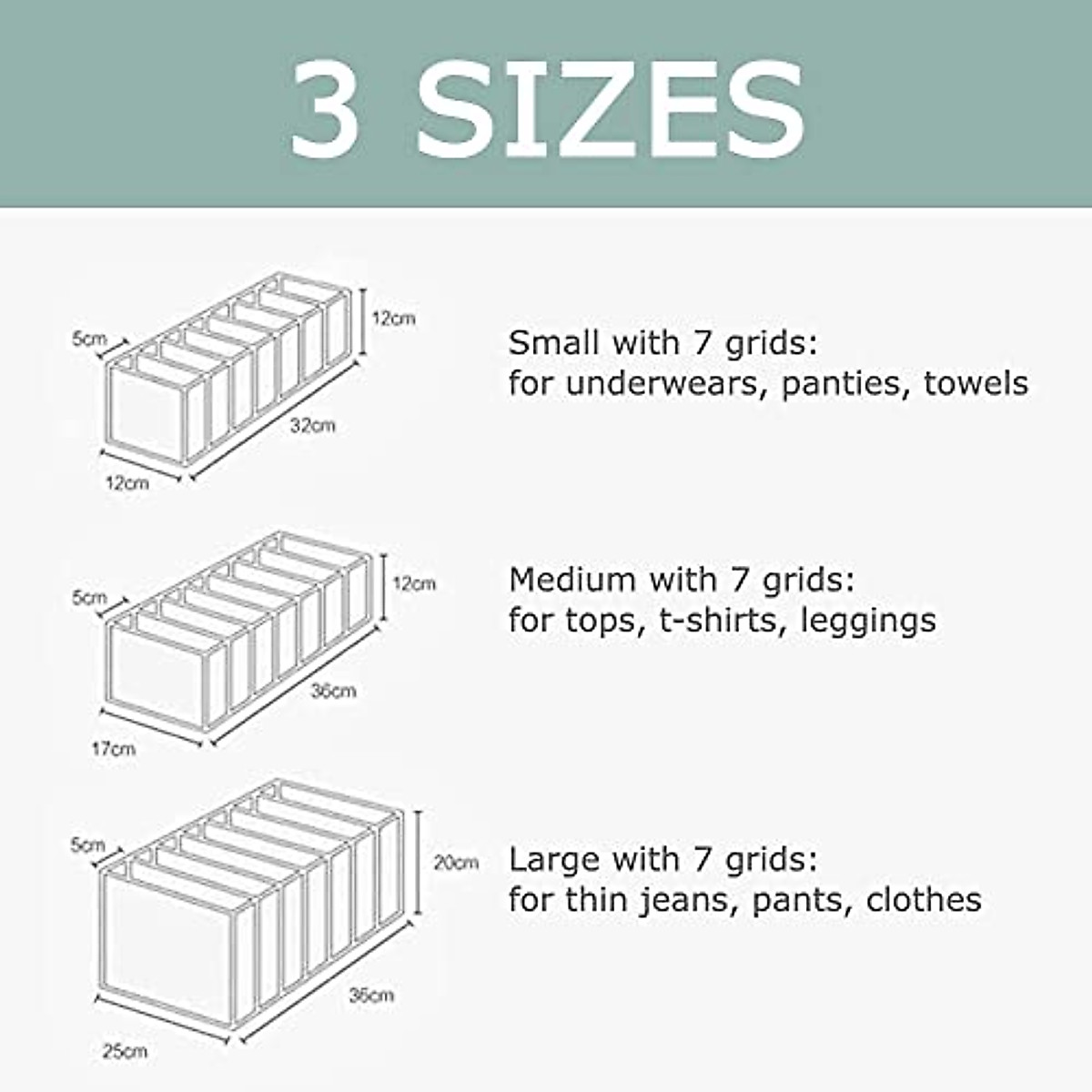NEATR Wardrobe Organizer, 7 Grids Washable Clothes Organizer for Folded Clothes, 2 Pieces Foldable Wardrobe Clothes Organizer for Jeans, Dividers Nylon Clothing Organizer for Drawer (14.2Lx9.84Wx7.87H inch)