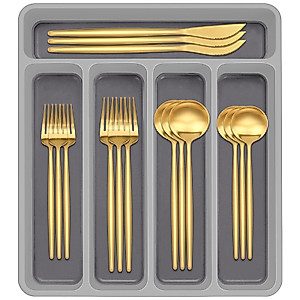 Gold Silverware Set with Organizer, AIVIKI 40-Piece Stainless Steel Flatware Set for 8,Matte Gold Cutlery Set Utensils Set, Satin Finish Tableware Set for Home Restaurant, Include Knife Fork Spoon Set