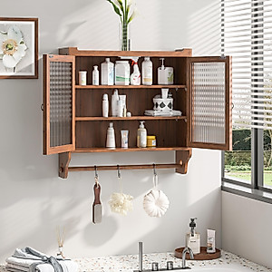 Qiaoxuan Bathroom Wall Cabinet, Over The Toilet Storage Cabinet, Medicine Cabinet with Towel Rack and Removable Shelves, Hanging Bathroom Storage Cabinet (Brown)