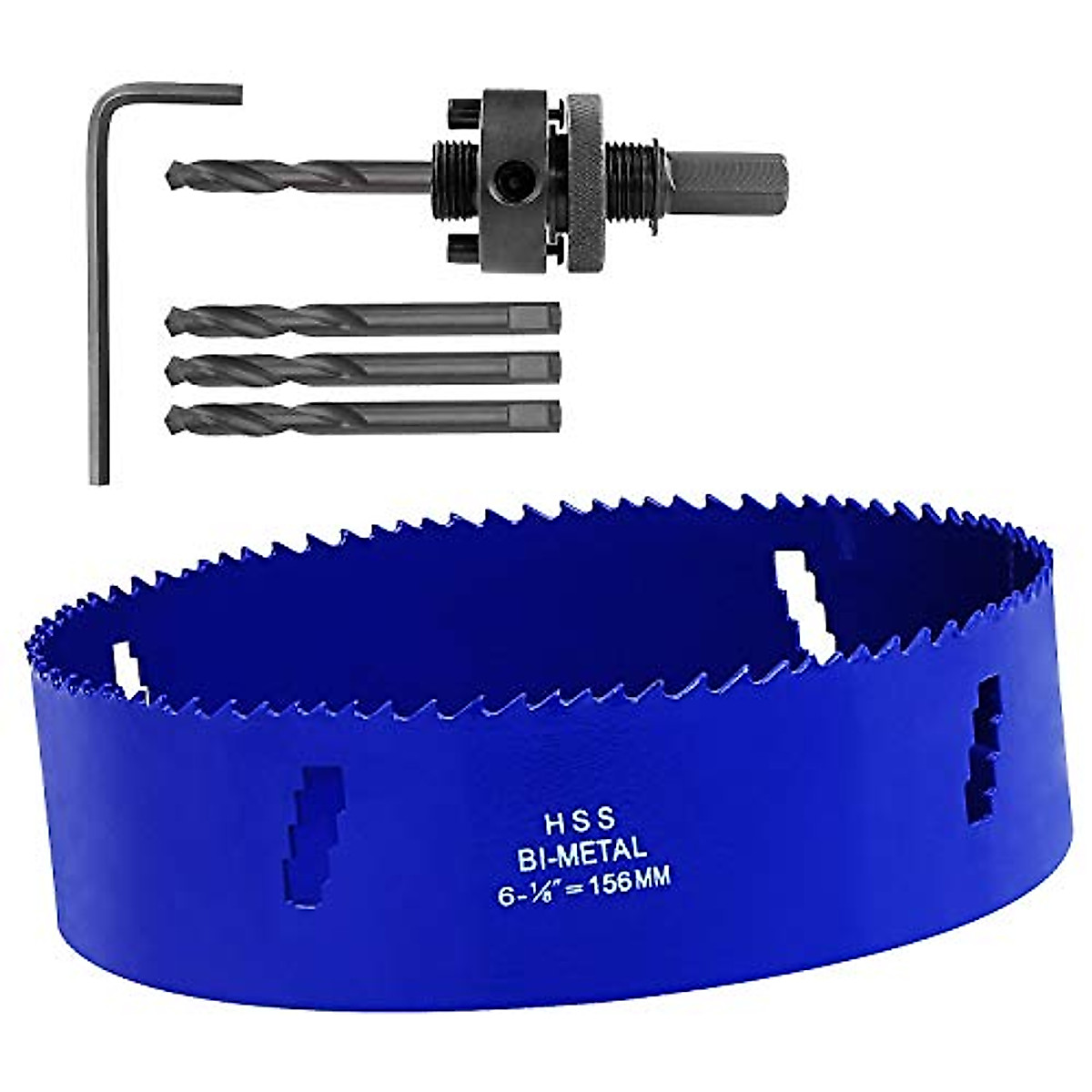 LANIAKEA 6-1/8-Inch Bi-Metal Hole Saw 156MM M42 Annular Hole Cutter HSS Variable Tooth Pitch Holesaw Set with Arbor Blue for Home DIYer