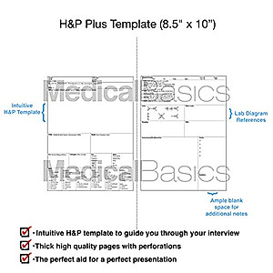 H&P notebook Plus 8.5"x10" (Large Print) - Medical History and Physical notebook, 70 medical templates with perforations