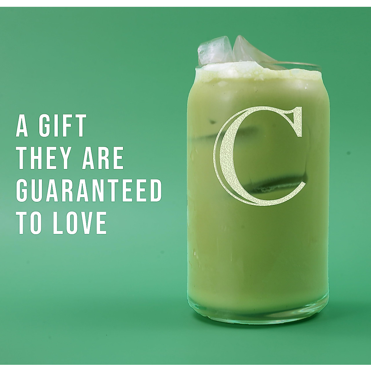 Etched Monogram 16oz Can Glass for Soda or Beer (Letter C), A-Z Personalized gifts for men, Customized coffee glasses, Custom Initial, Birthday gift for Mens Her Brother Husband cup