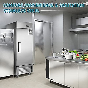JINSONG 27" Commercial Refrigerator with Single Solid Door, 23 cu.ft Stainless Steel Reach-in Refrigerator for Restaurant, Bar, Shop, Residential