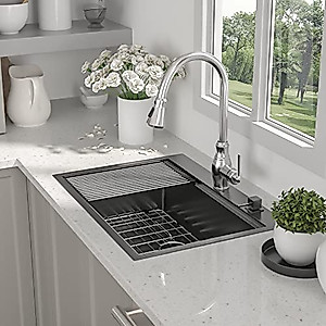 Beslend 28 Black Drop In Workstation Kitchen Sink - 28"x22"x10" Gunmetal Black Stainless Steel Topmount 16 Gauge 10 Inch Deep Sink