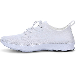 Racqua Mens Womens Lightweight Quick Drying Aqua Water Shoes Athletic Sport Walking Shoes Swimming Shoes White 7 Women/6 Men