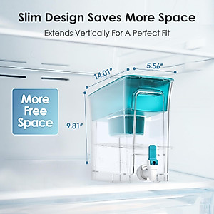 Waterdrop Slim Water Filter Dispenser, Large Capacity, 35-Cup, 200-Gallon Long-Life, 5X Lifetime, Reduces Chlorine, PFOA/PFOS and More, BPA Free, Turquoise (with 1 Filter)