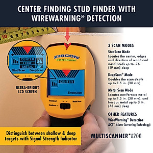 Zircon Multiscanner A200 Electronic Wall Scanner / Metal Detector/ Live AC Wire Detection With SpotLite Pointer