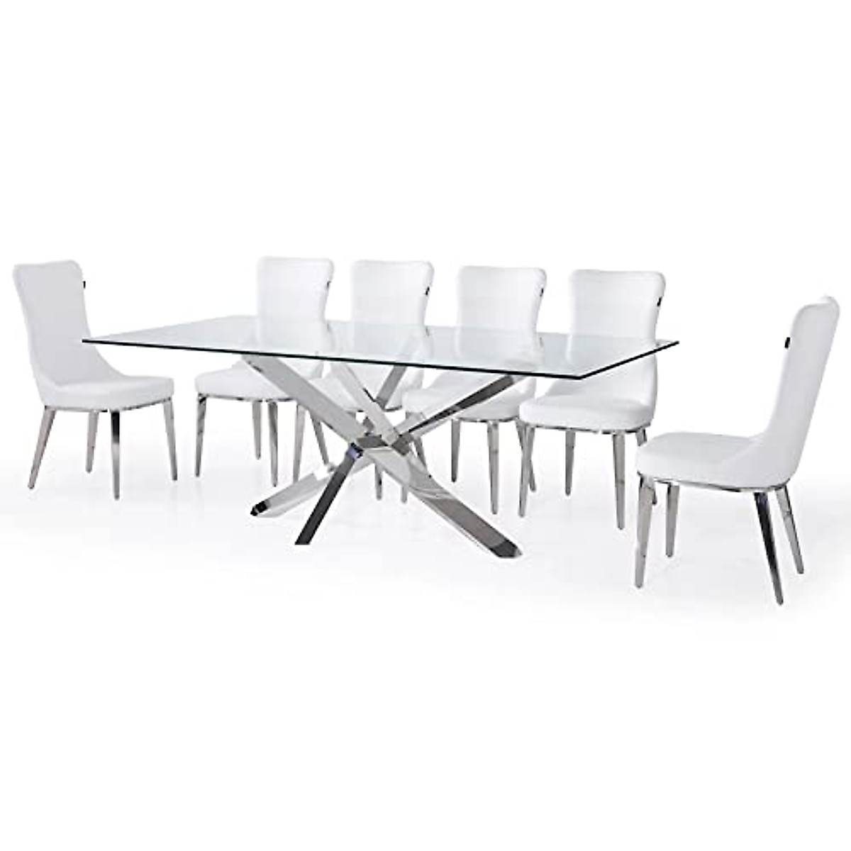 Modern Cortez 79" Clear Glass Dining Table with Polished Stainless Steel Base