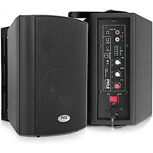 Pyle Wall Mount Home Speaker System - Active Passive Mountable Bookshelf Indoor Studio Garage Patio Stereo Sound Home Theater Speaker, Wireless Bluetooth Speaker Set W/ Aux & RCA - PDWR53BTBK (Black)