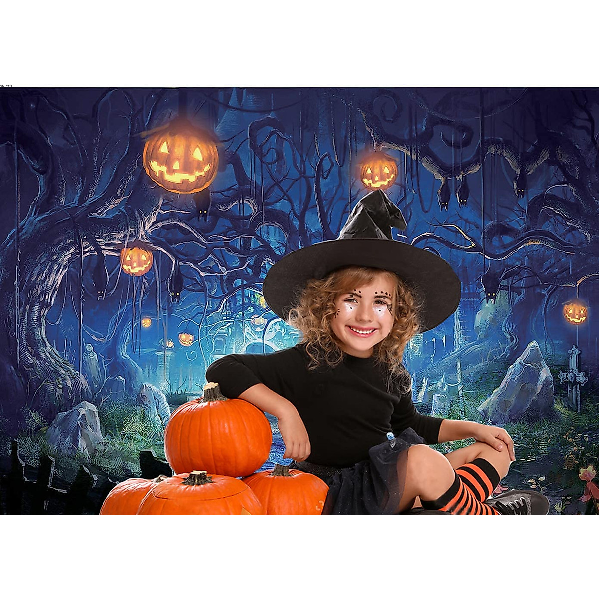 CYLYH 7X5FT Halloween Backdrop Halloween Theme Party Background Pumpkin Lantern Horror Spooky Night Photography Backdrop Halloween Decoration Background D187
