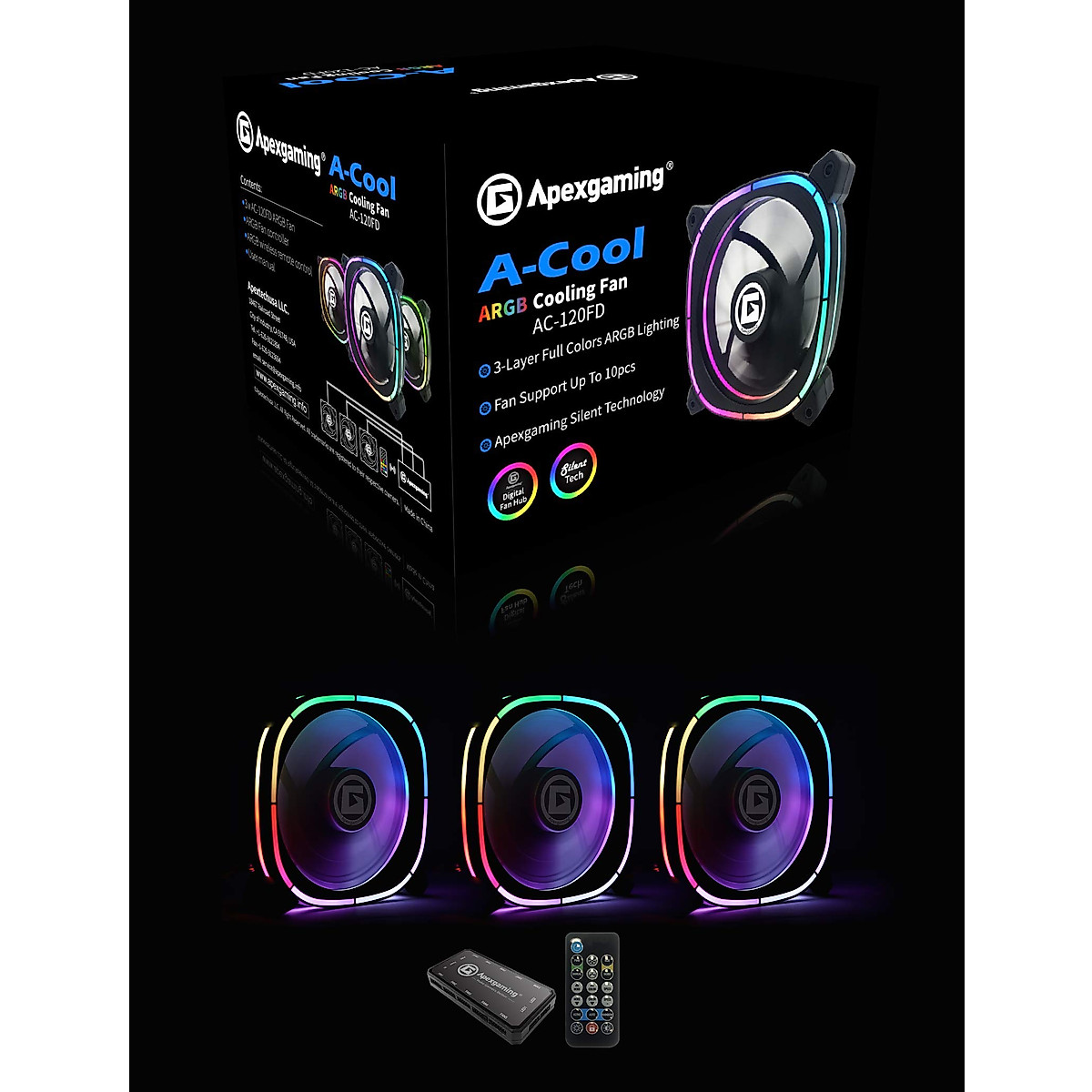 ApexGaming F601 Eye of Lightning MidTower Gaming Case Pre-Installed LED RGB Strip and RGB Cooling Fan/Clear Tempered Glass SidePanel, DuskFilter & Rear Cooling Fan