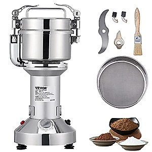 VEVOR 150g Electric Grain Mill Grinder, High Speed 1050W Commercial Spice Grinders, Stainless Steel Pulverizer Powder Machine, for Dry Herbs Grains Spices Cereals Coffee Corn Pepper, Straight Type