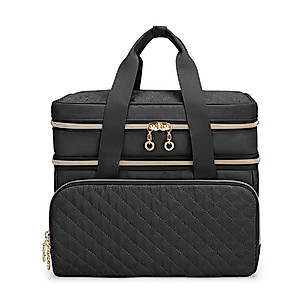 YARWO Double-Layer Sewing Supplies Organizer with 5 Customized Dividers, Portable Sewing Accessories Storage Bag with Multi Pockets for Sewing Kits and Tools, Black (Bag ONLY)