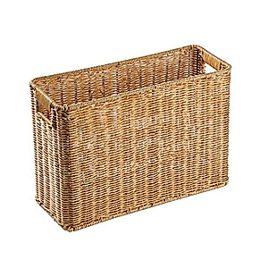 Angoily Woven Magazine Holder Magazine Wicker Basket Natural Narrow Rattan Magazine Holder Magazine Storage Basket Bin for Home Office