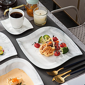 MALACASA Dinnerware Sets for 6, 30 Piece Porcelain Plates and Bowls Sets, Marble Dish Set with Dinner Plate Set, Cup and Saucer, Square Plates Dinnerware Set, Modern Dishes Dinnerware, Series Elvira