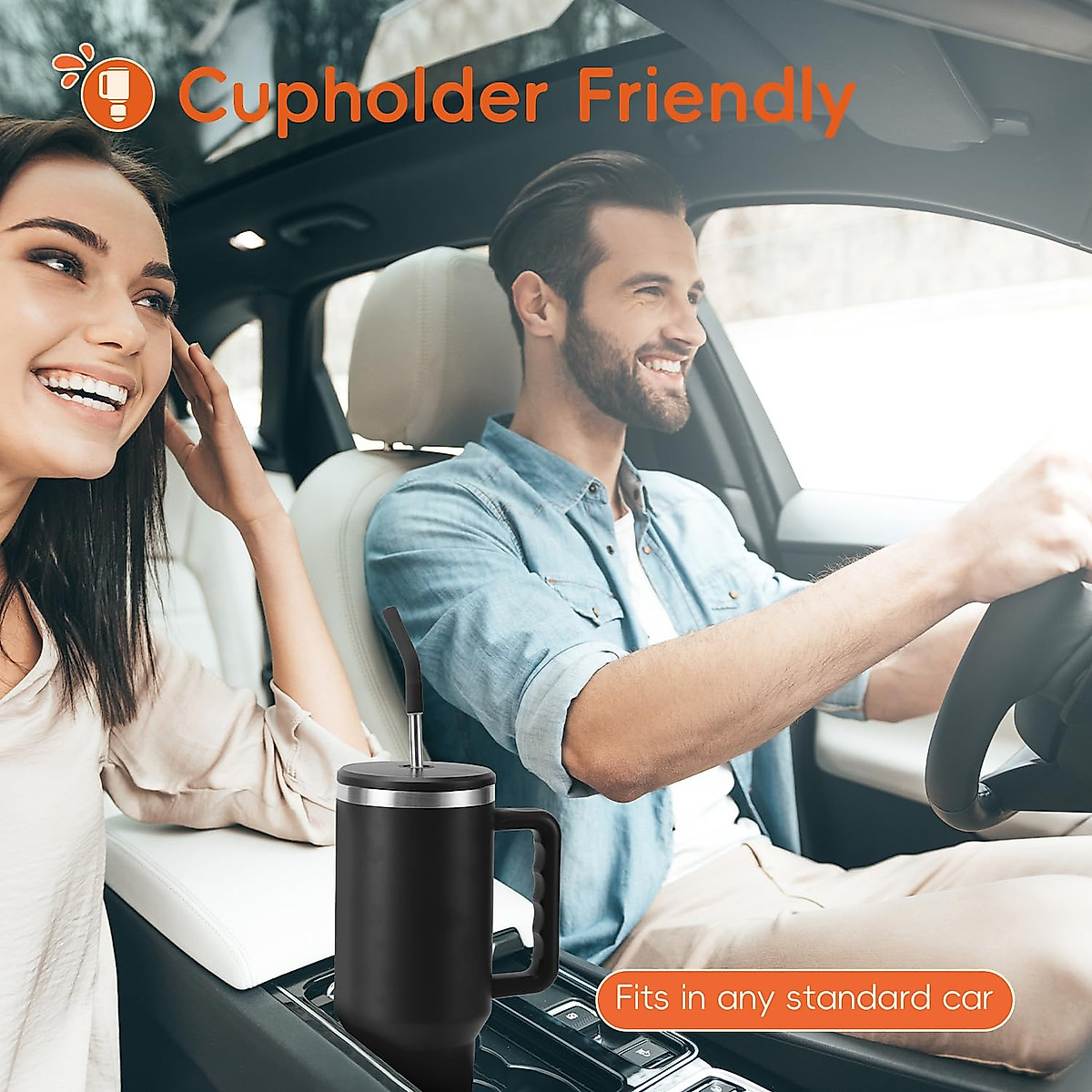 VUSIGN 40 oz Tumbler with Handle and Straw Lid, Stainless Steel Vacuum Insulated Tumbler Travel Mug Water Bottle Cup for Water Iced Tea Coffee Smoothie Car, Black