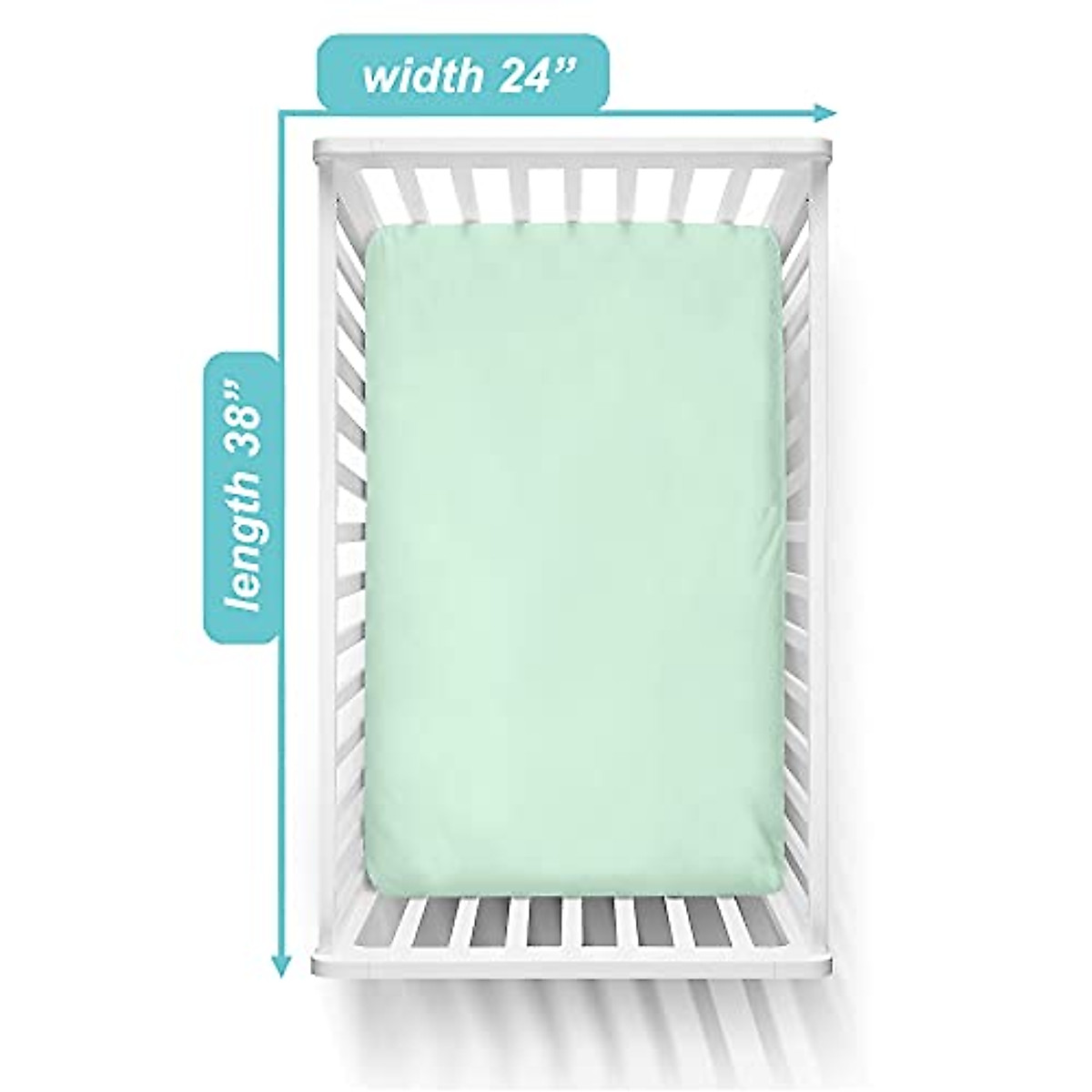 TL Care Fitted Mini Crib Sheet 24" x 38", Soft Breathable Neutral 100% Cotton Jersey Portable Sheet, Mint, for Boys and Girls, Fits Most Pack N Play and Mini Crib Mattresses