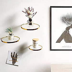 Wall Mounted Gold Glass Floating Shelves Display Ledge Shelves,Bathroom Corner Shelf Simple Home Decor Shelf for Flowers Wall Shelves Decorative Plant Flower Pot Rack Wall Shelf Crafts