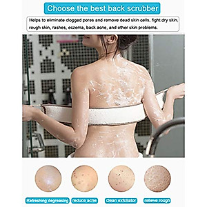 Loofah Back Scrubber for Shower, Natural Soft Flax Back Exfoliator Cleaner for Shower Acne, Extra Long Back Scrub Washer, Dual-Sided Bath Exfoliating Scrubber, Deep Clean&Invigorate Skin for Men/Women