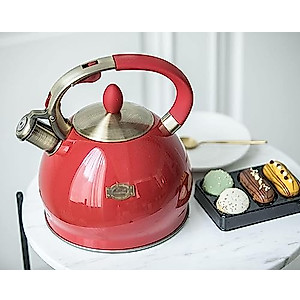 Stovetop Tea Kettle Whistling Teapot Tea Kettle 3.5L Whistling Kettle Electroplating Bronze Handle Whistling Kettle For Gas Stove Universal Teapot Kettle Stove Top Kettle Tea Pot (Color : Red, Size