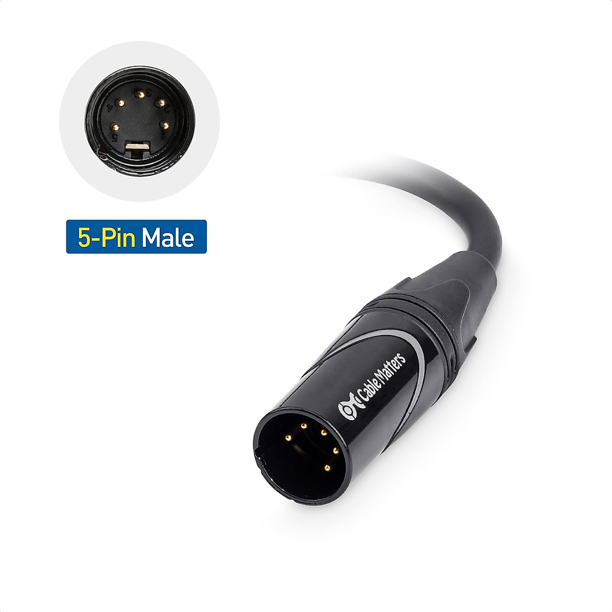 Cable Matters 2-Pack 5 Pin to 3 Pin DMX Lighting Cable 6 Inches (5-Pin Male to 3-Pin Female XLR Cable, 3 Pin to 5 Pin DMX Adapter Cable) in Black