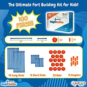 Intellio Toys Fort Building Kit for Kids 4-8 - 100 Pieces - DIY STEM Fort Making Set for Indoor & Outdoor Play - Large Creative Construction Set for Boys & Girls - Blue & Red - Bright Builders