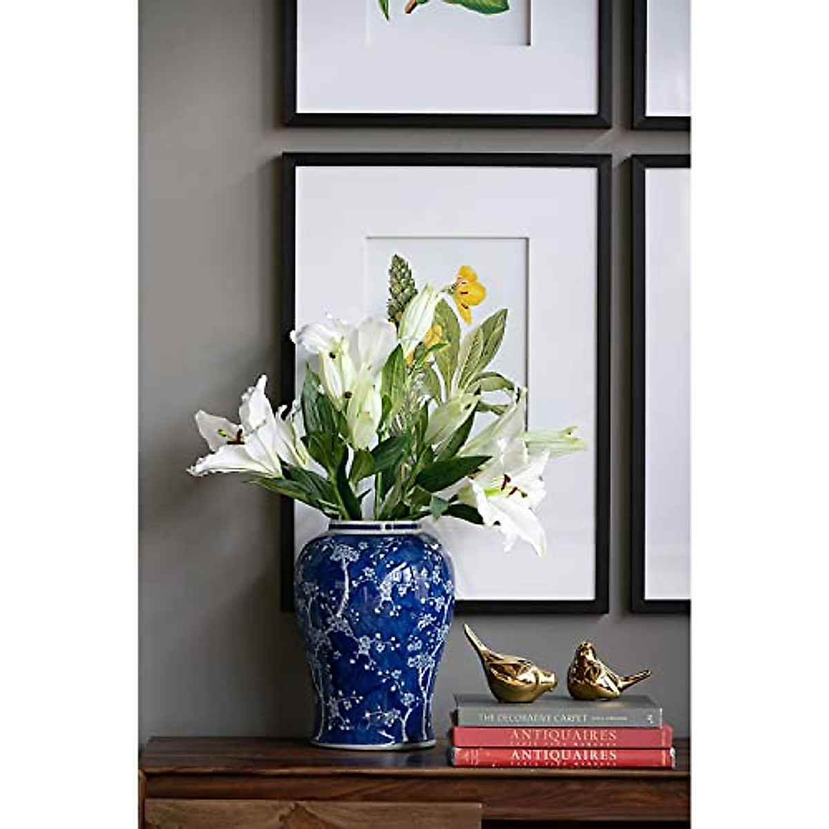 18" Porcelain Jar with Lid - Blue & White Cherry Blossom Print - Perfect for Any Room in Your Home