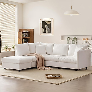 WIIS' IDEA Convertible Sectional Sofa Couch,2 Pillows,5-Seat Couch with Convertible Ottoman,Various Combinations,L-Shape Indoor Furniture for Living Room,Apartment,Office（White）