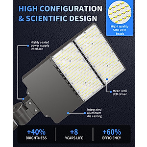 Dimgogo LED Parking Lot Light - 300W Street Lights Dusk to Dawn Outdoor Lighting Commercial with Photocell, 6500K LED Flood Light Outdoor Waterproof with Arm Mount