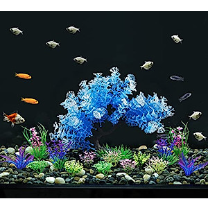 MyLifeUNIT Fish Tank Decorations, 15 Pack Artificial Aquarium Plants Tree Set for Fish Tank Decor (Bule Set)
