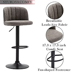 Janoray Counter Height Bar Stools Set of 2 Swivel Adjustable Farmhouse Bar Chairs with Back for Kitchen Counter Island Home Pub, Fabric Grey