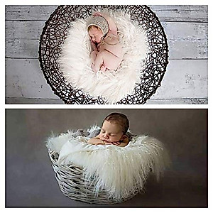 SPOKKI Newborn Photography Props Outfits 3 PCS Baby Long Ripple Wrap with and Toddler Swaddle Blankets Photography Mat with Cute Crochet Knitted Hat Costume (0-12 Month)