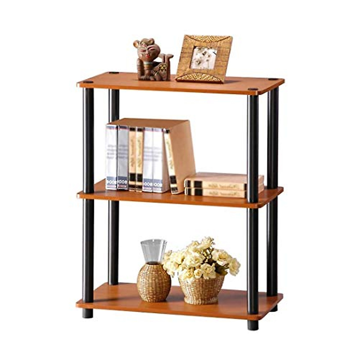 GELTDN 3 Tier Bookshelf Shelf Bookcase, Wide Home Office Book Shelf, Storage Rack Shelf Unit, for Bathroom, Living Room - Cherry Wood