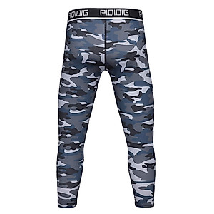 PIQIDIG Youth Boys Compression Pants 3/4 Basketball Tights Sports Capris Leggings (Camo Gray, Medium)