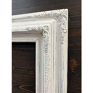 11 x 14 Traditional Compo ornate picture frame, Distressed White, custom frame, hand made (WITH PLEXIGLASS AND BACKING)