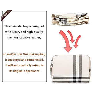 Jessyline Large Makeup Bag for Purse Luxury Women Cosmetic Bags Designer Make Up Pouch for Toiletry Travel Organizer (Beige)