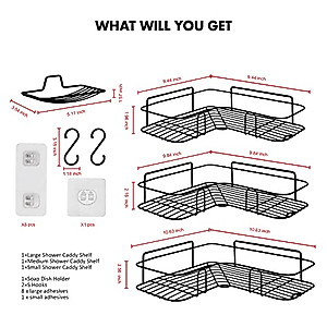 TOVE KNIGHTY Shower Caddy, 4-PCS Corner Shower Shelves, Bathroom organizer Rustproof Shower Basket with Soap Dish and Hooks, No Drilling Adhesive Storage Organizer for Bath, Toilet, Kitchen and Dorm