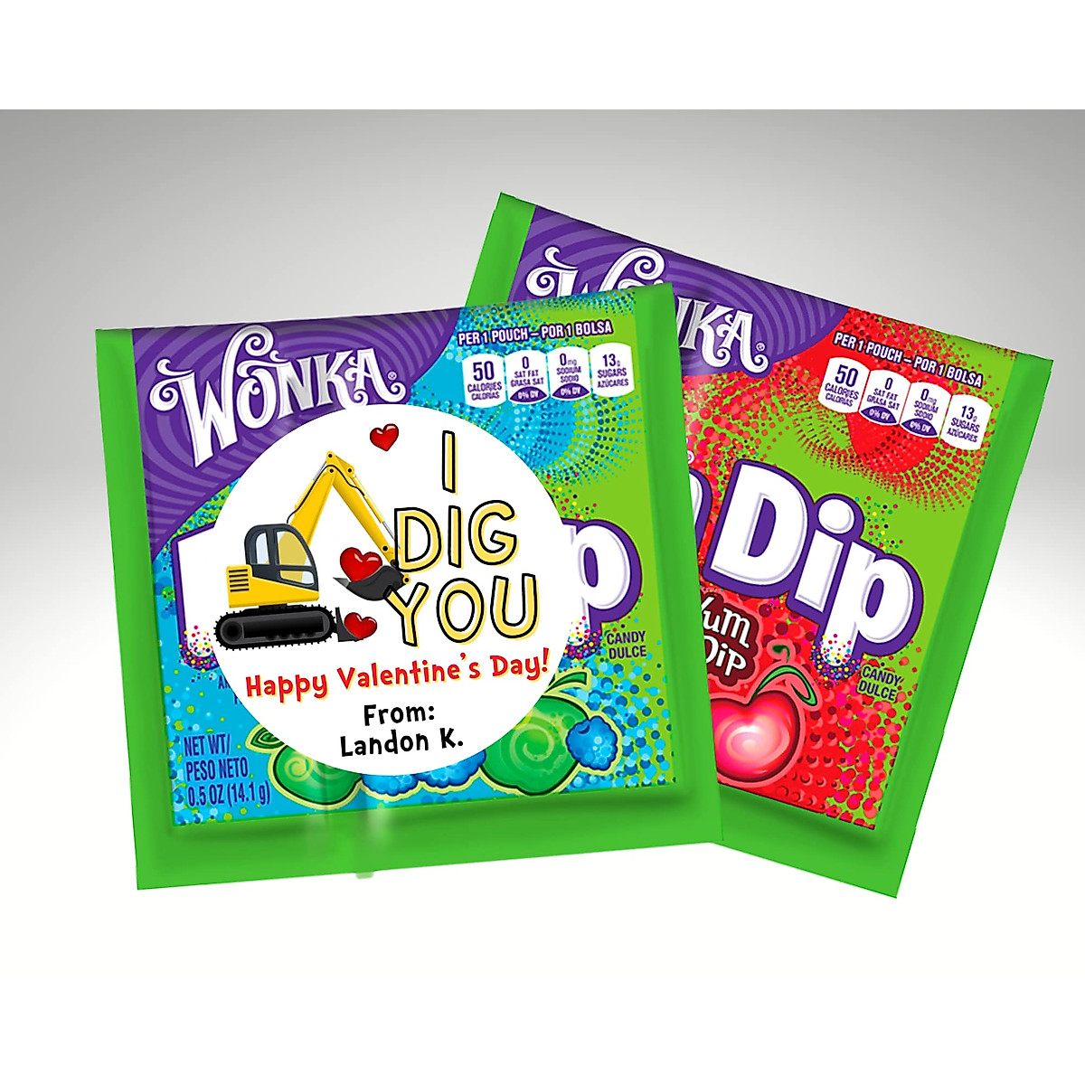 Personalized Construction Digger Valentine's Day Stickers for Kids 20-Count, 2 inch, Custom Classroom Valentines Favor for Boys, Happy Valentine's Day Labels