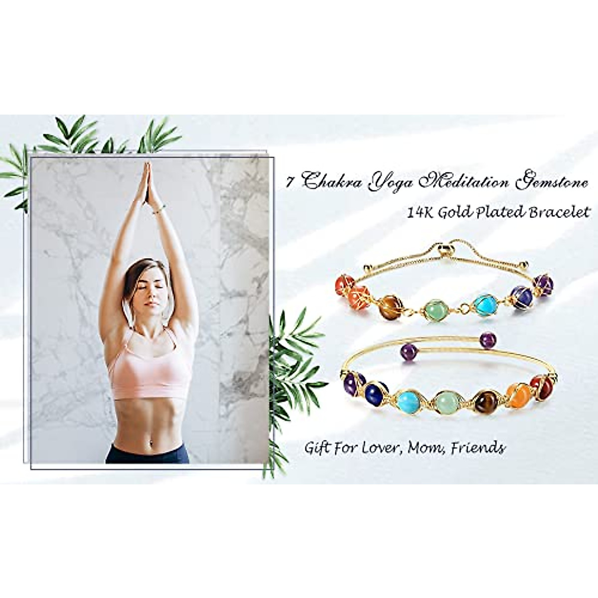 PESOENTH 2pc 7 Chakra Bracelets Women Reiki Healing Crystal Stone Spiriutal Natural Gemstone Anxiety Beads Bracelets Set for Mom Christmas Birthday Jewelry Gifts