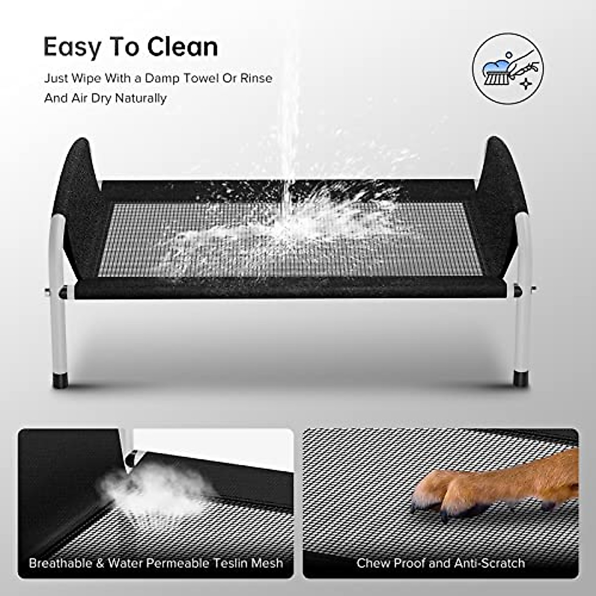 Cooling Elevated Dog Bed, Raised Dog Bed for Medium Size Dog, Chew Proof Dog Cot with No-Slip Feet, Washable Breathable Mesh, Easy Clean, Portable, for Indoor or Outdoor Black