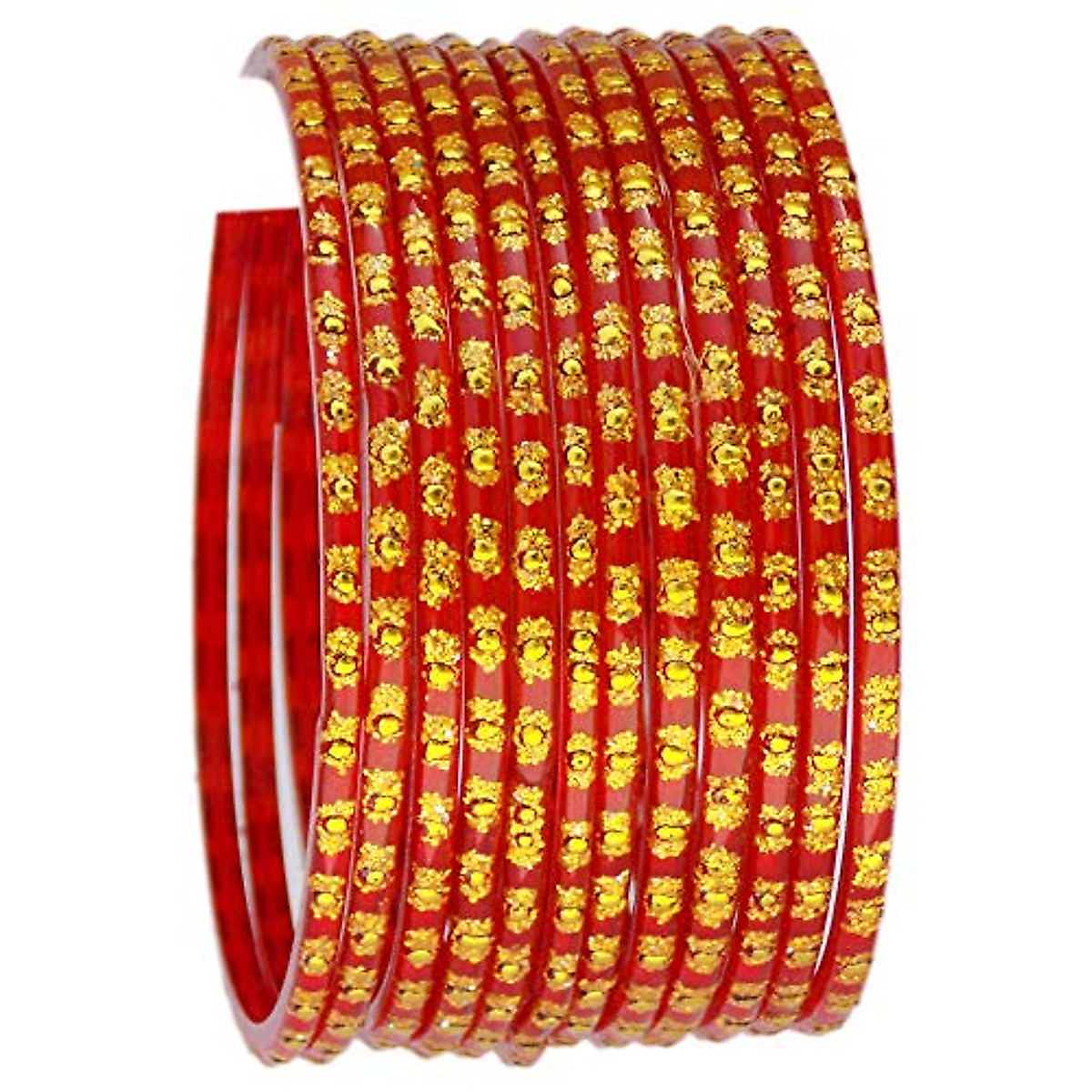 JD'Z COLLECTION Glass Bangles For Women & Girls Indian Traditional Jewelry Glass Bangles Set Set for Ethnic Daily Wear, Bridal Bangles for Indian Marriage (Set of 12 - 2.8) - Red