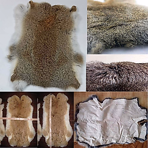4pack Natural Tanned Rabbit Fur Pelt Real Rabbit Skin Hide Pelts (10" by 12" Rabbit Pelt with Sewing Quality Leather) (Natural Yellow Tanned)