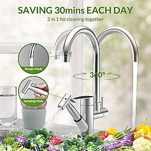 Yihuven Kitchen Faucet with Pull Down Sprayer, 15-Inch High Arc Stainless Steel, Commercial Modern 2 Handle Brushed Nickel Faucets for 1 or 3 Holes Farmhouse, RV Sink