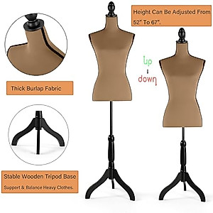 HOMBOUR Dress Form Mannequin Torso, Female Sewing Manikin Body, Pinnable Dressmaker Form with Wooden Tripod Base Stand for Display, Clothing Design, Dark Brown