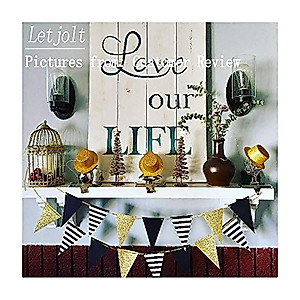 Gold Black Triangle Banner Decorations Bunting Signs for Graduation Flags Decoration Birthday Gatsby Party Nursery Classroom Anniversary Decor Golden New Year Supplies 15pcs 10 Feet (Golden Black Striped)