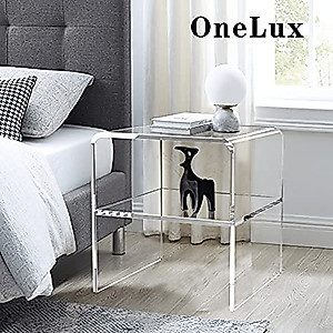 ONELUX 1626 Acrylic Bedside nightstand with Additional Shelf,Lucite Occasional Sofa Tables