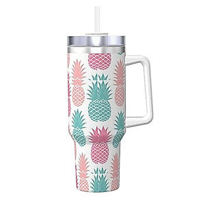 HULIBIN Colored pineapple Print Double Deck Stainless Steel Travel Coffee Cup With Lid 40 Oz Ice Bully Cup