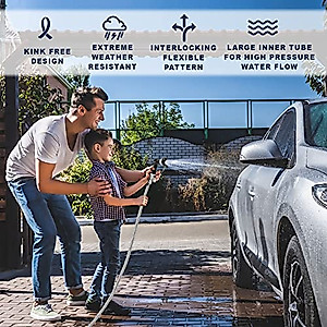 Morvat Heavy Duty 10 Foot Stainless Steel Garden Hose with All Brass Shut-Off Valve, Kink and Tangle Free, Crush and Puncture Resistant, Includes Roll of Teflon Tape and Extra Washers